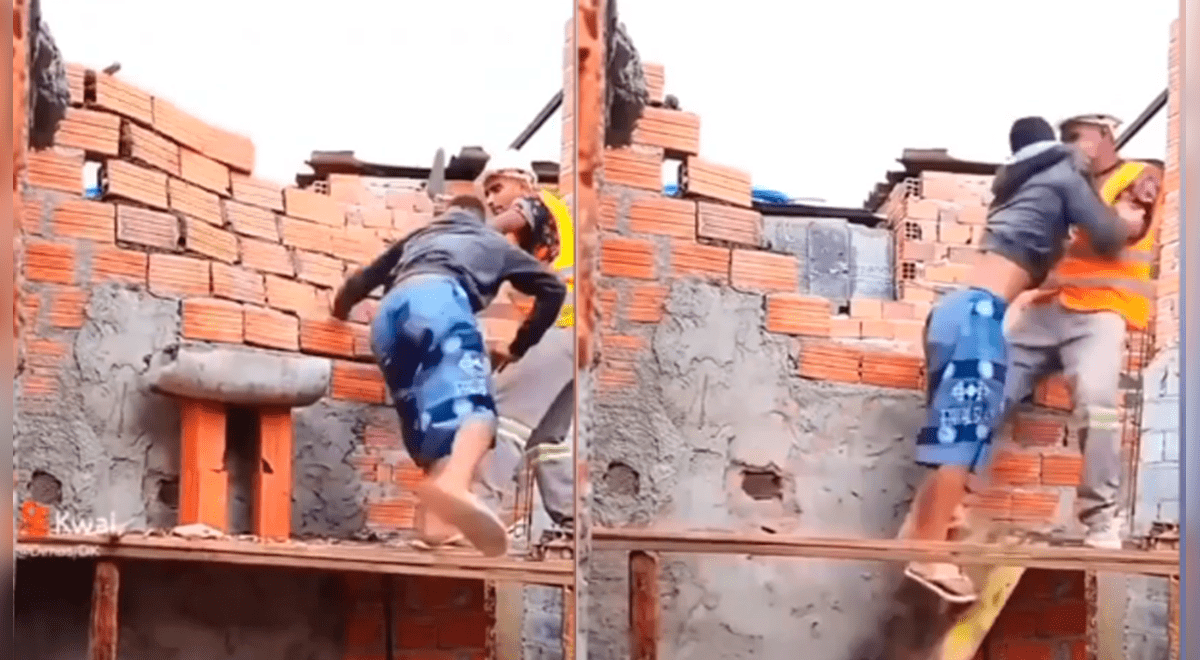 VIRAL | Albañil se enoja con compañero por destruir su trabajo, todo ...